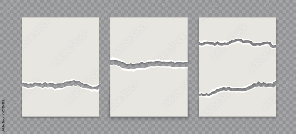 Torn paper A4 set with ripped edge on transparent background, realistic ...