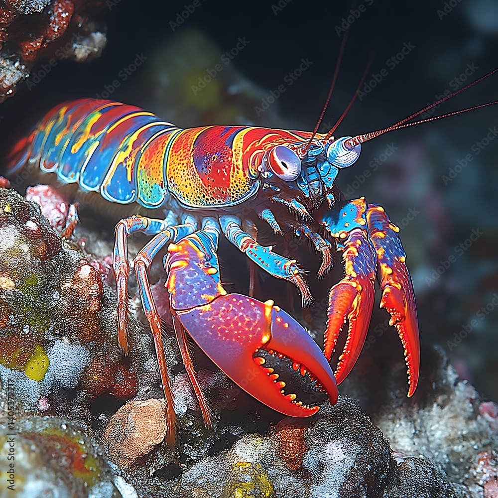 Colorful Mantis Shrimp Close-up in Coral Reef Habitat with Big Claws ...