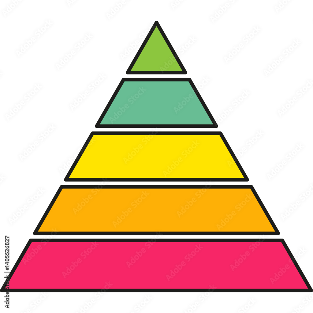 Pyramid infographic chart. Triangle hierarchy data with five segments ...