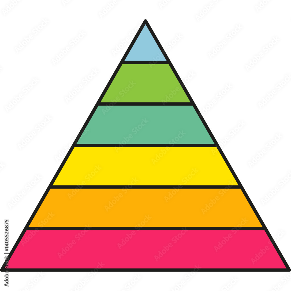 Pyramid infographic chart. Triangle hierarchy data with six segments. Vector illustration ...