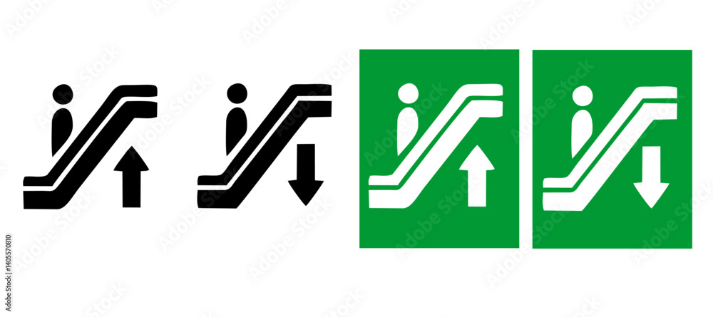 Stairs and escalator icon set up down steps signs. Vector symbols of ...