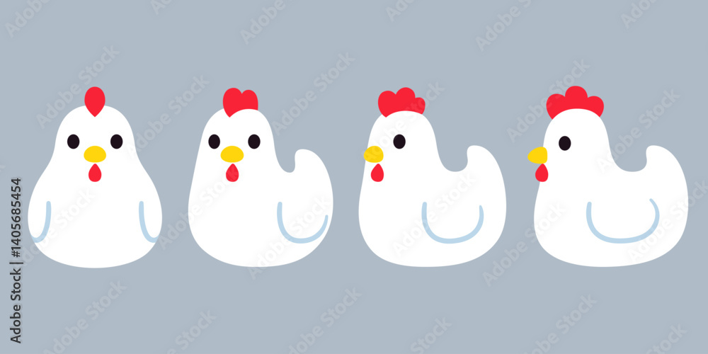 Стоковое векторное изображение «Cute cartoon white hen set. Front view ...
