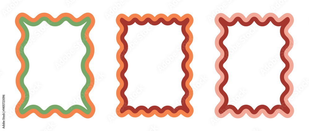 Set of rectangular frames with wavy edges and color border. Wavy jagged ...