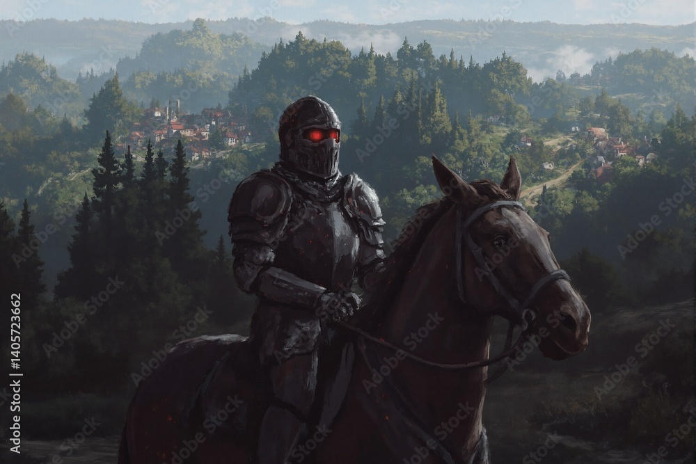 Rendered in a detailed 16-bit pixel art style, a heavily armored knight ...