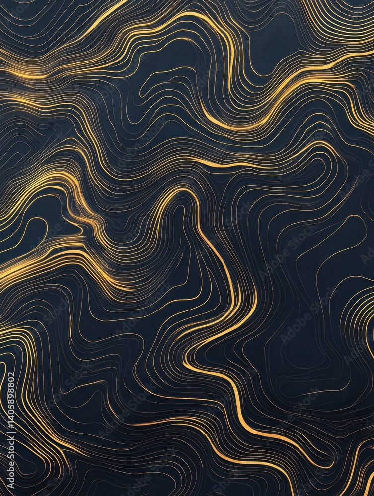 Luxury gold abstract line art background vector. Mountain topographic map background with golden ...