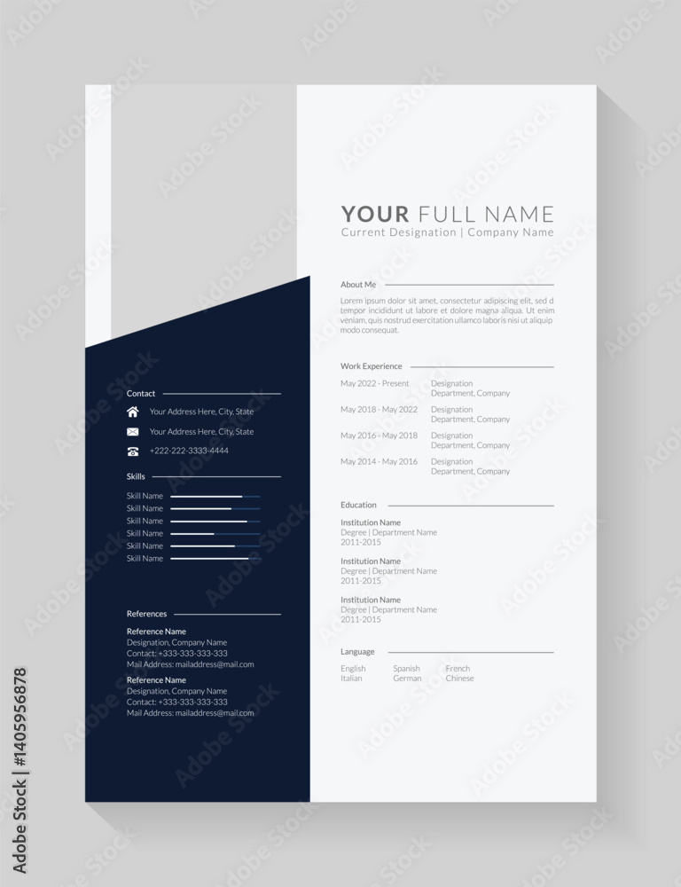 Clean and modern resume or cv template for job candidates. Minimalist ...