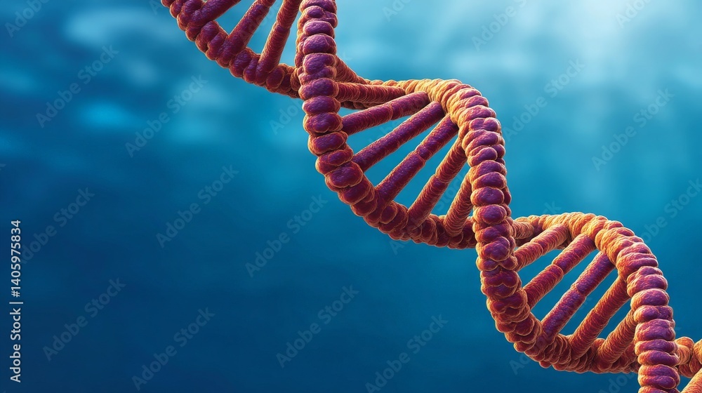 Red dna strand structure rendered in digital environment over blue ...