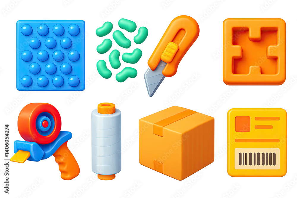 3D icon set of postal documents: customs form, declaration sheet ...