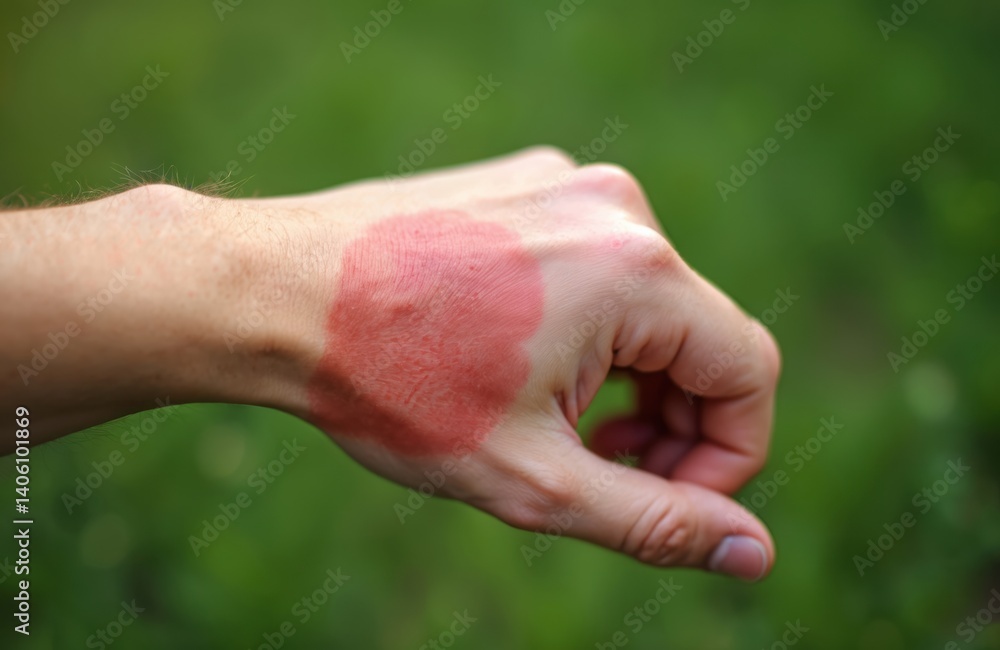 Red itchy skin rash allergy spot on arm. Allergic reaction, skin ...
