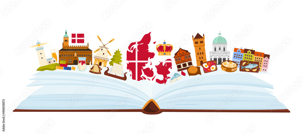Culture elements and landmarks emblem of Denmark, language study in ...