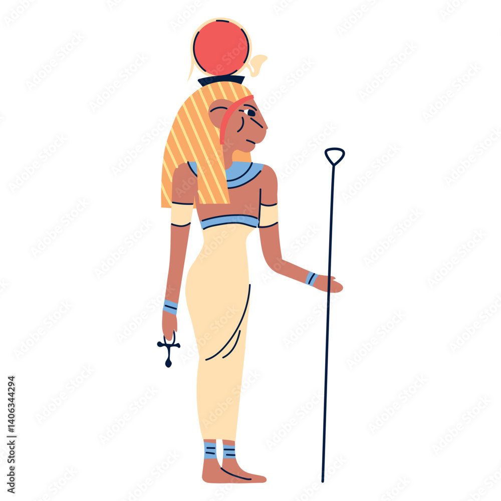 Flat vector illustration of an ancient Egyptian goddess with ...