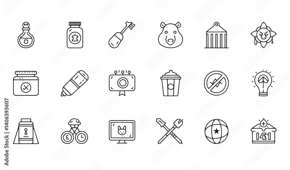 Black field and variation icon set symbol coloring page outline design ...