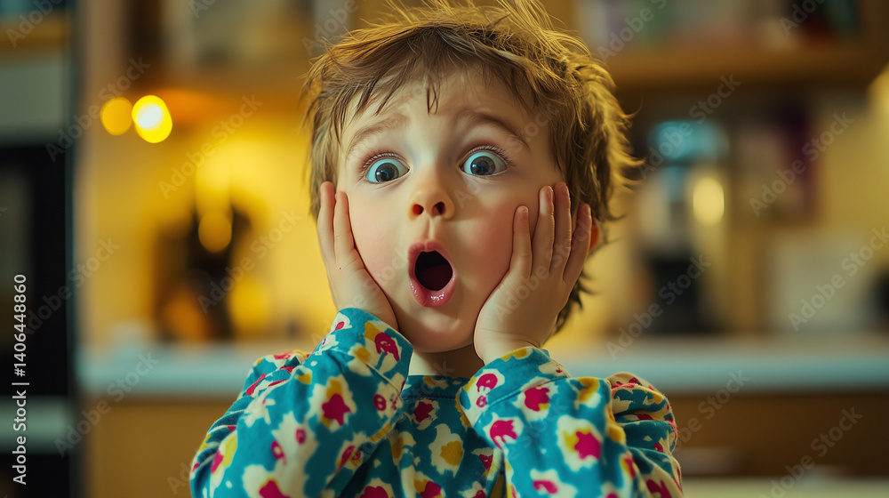 shocked funny, A little boy with a face full of funny surprise, his ...