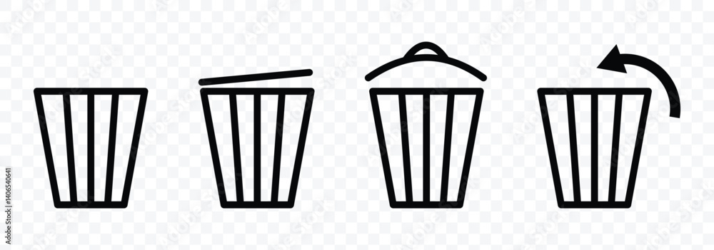Bin silhouette icon set. Trash bin. Black vectors trash dustbin signs ...
