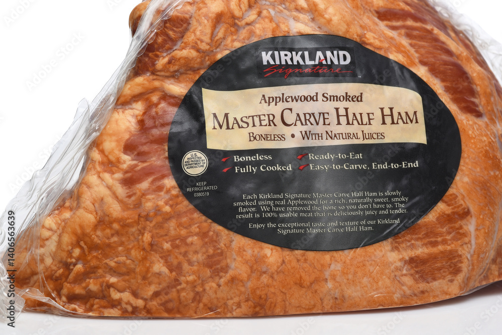 IRVINE, CALIFORNIA - 10 APR 2025: A Kirkland Signature Applewood Smoked ...