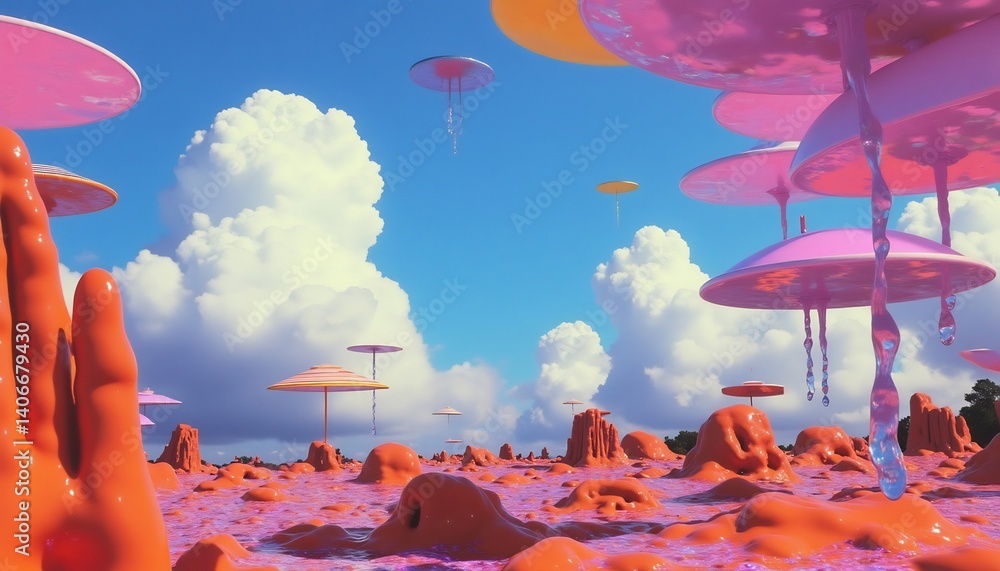 Surreal Dreamscape: A vibrant, eye-popping surreal landscape featuring ...