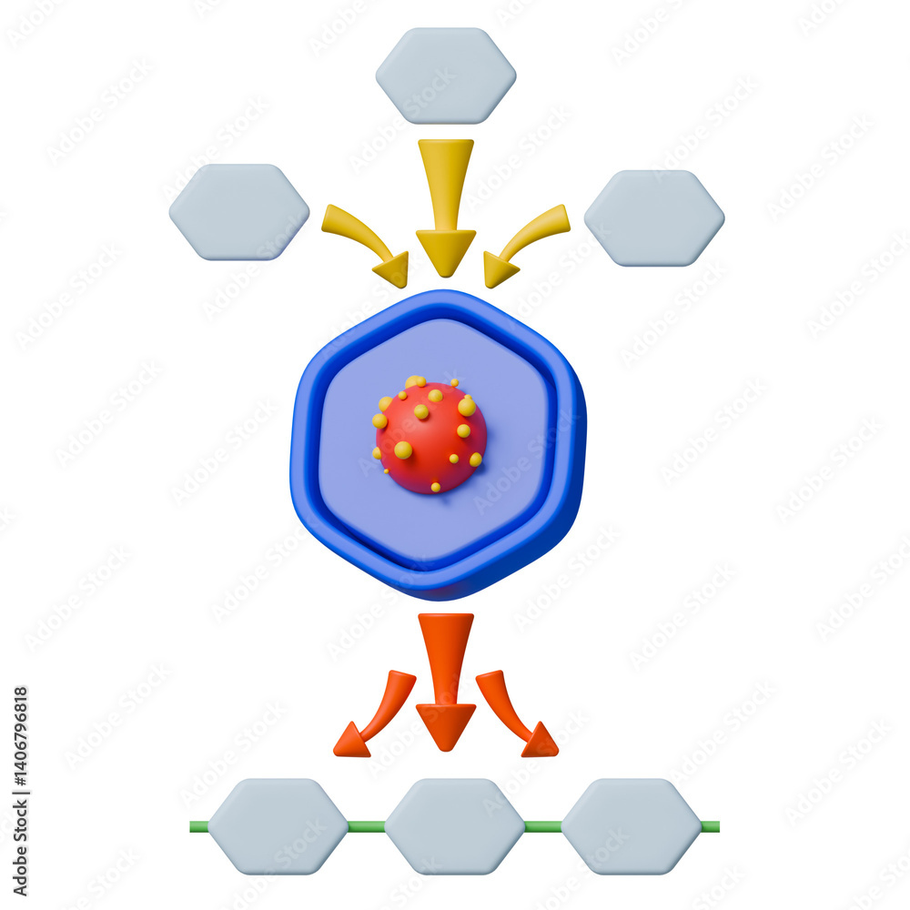 Clinical chemistry 3d icon. Liver cell with glycogen synthesis process ... Clinical chemistry 3d icon. Liver cell with glycogen synthesis process ...