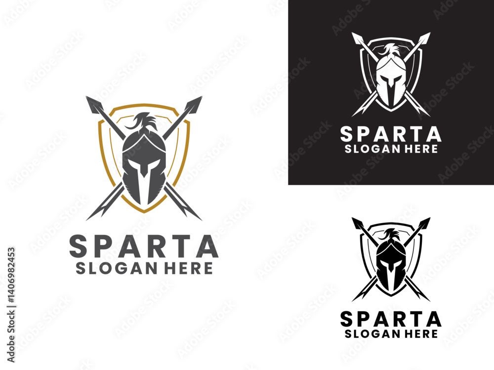 Helmet of the Spartan warrior symbol with spear and shield. Protection ...