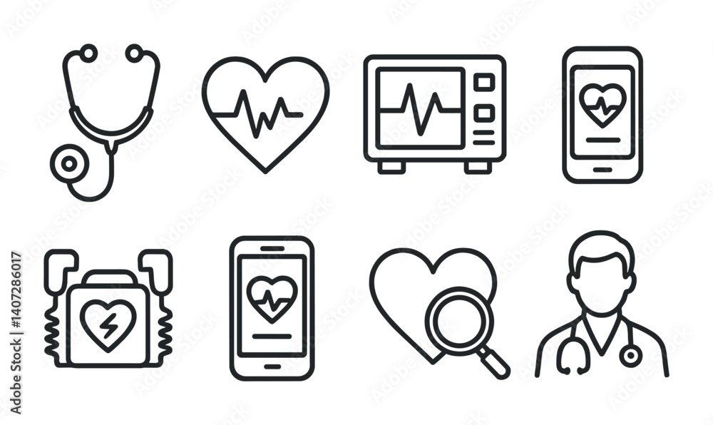 Vector de Stock outline vector icons of medical heart tools ...