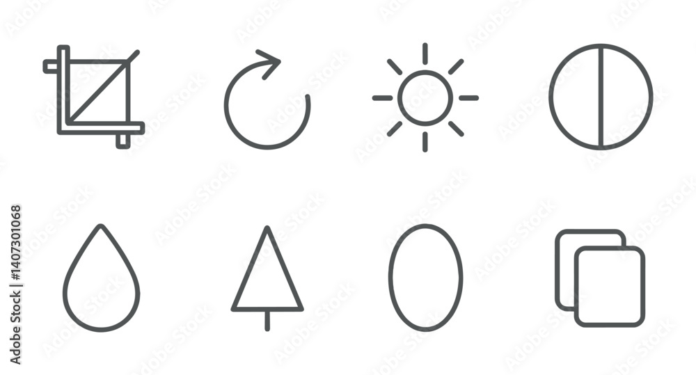 outline vector icons of editing tools: crop, rotate, brightness ...