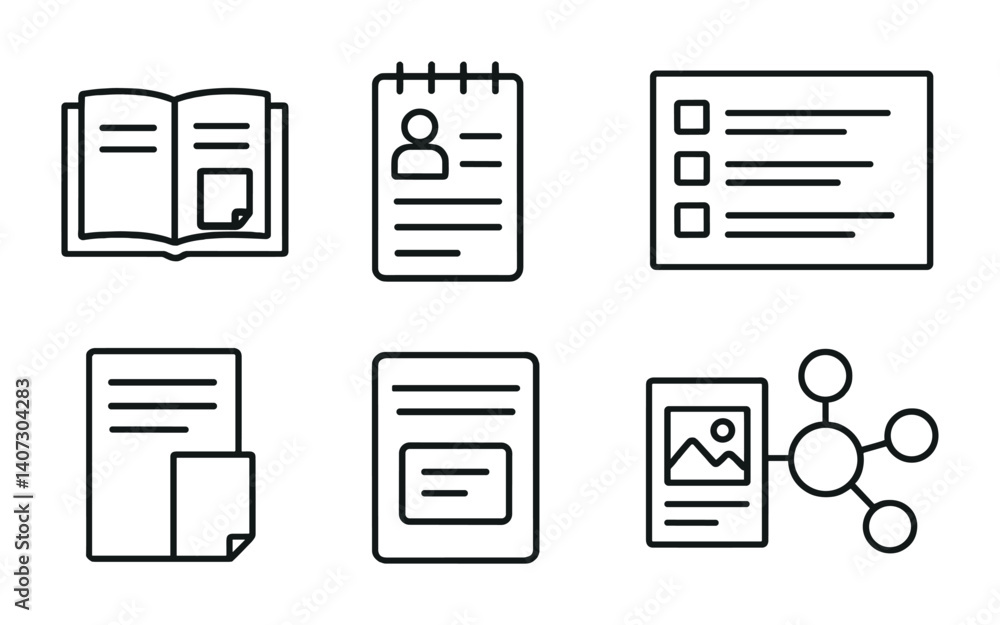 Vector de Stock outline vector icons of educational notes: textbook ...
