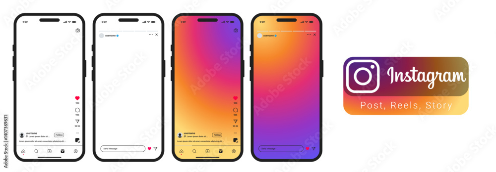 Vector de Stock Instagram post story reels mockup template with updated ...