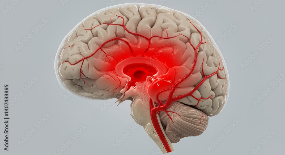 Detailed 3D Medical Illustration of a Brain Hemorrhage Showing Internal ...