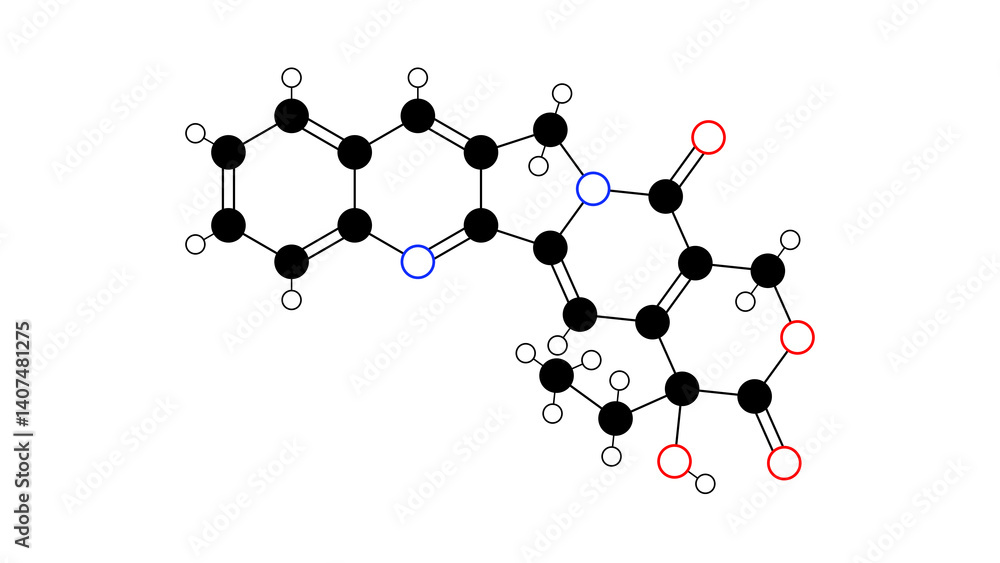 camptothecin molecule, structural chemical formula, ball-and-stick ...