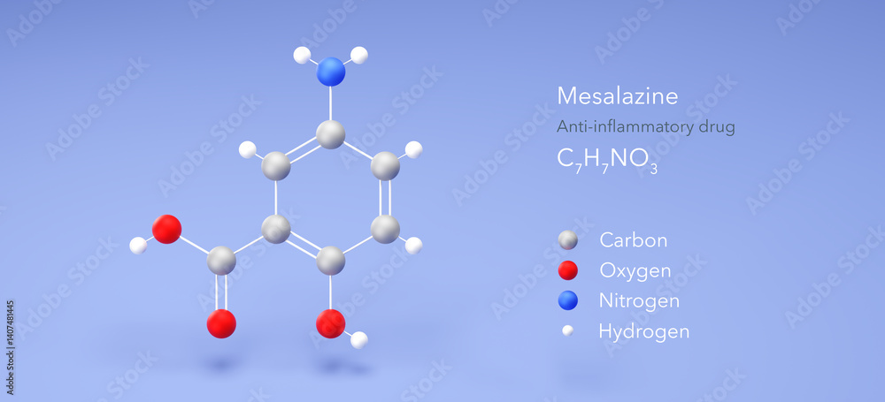 mesalazine molecule, molecular structure, anti-inflammatory drug 3d ...