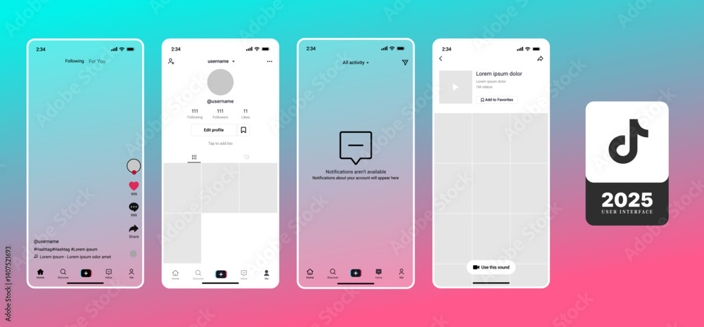 TikTok UI mockup template. TikTok video player with like, comment, and ...