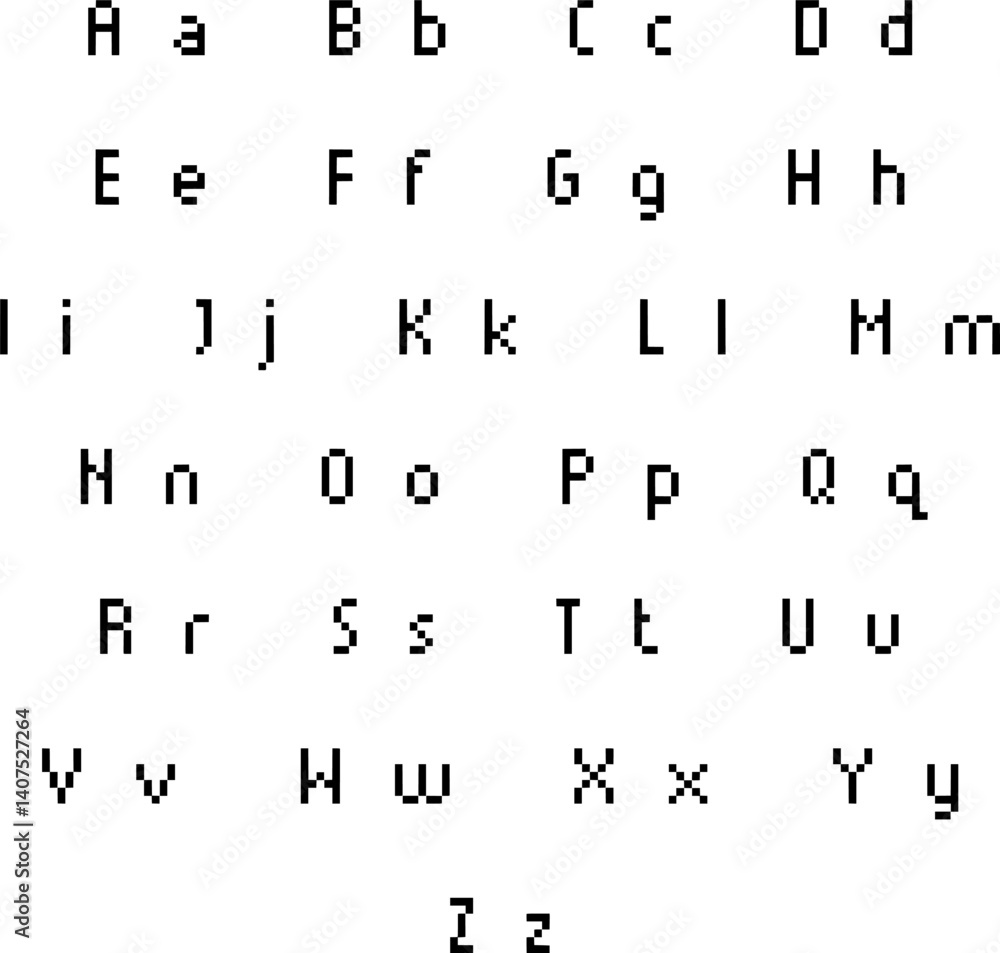 Pixelated Alphabet Chart Featuring Uppercase and Lowercase Letters in ...
