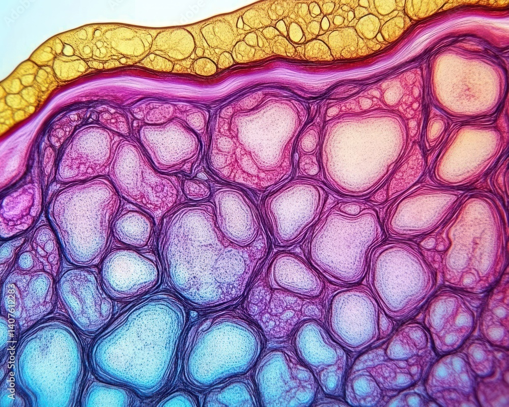 Microscopic Anatomy of Thin Human Skin Tissue Hematoxylin Eosin ...