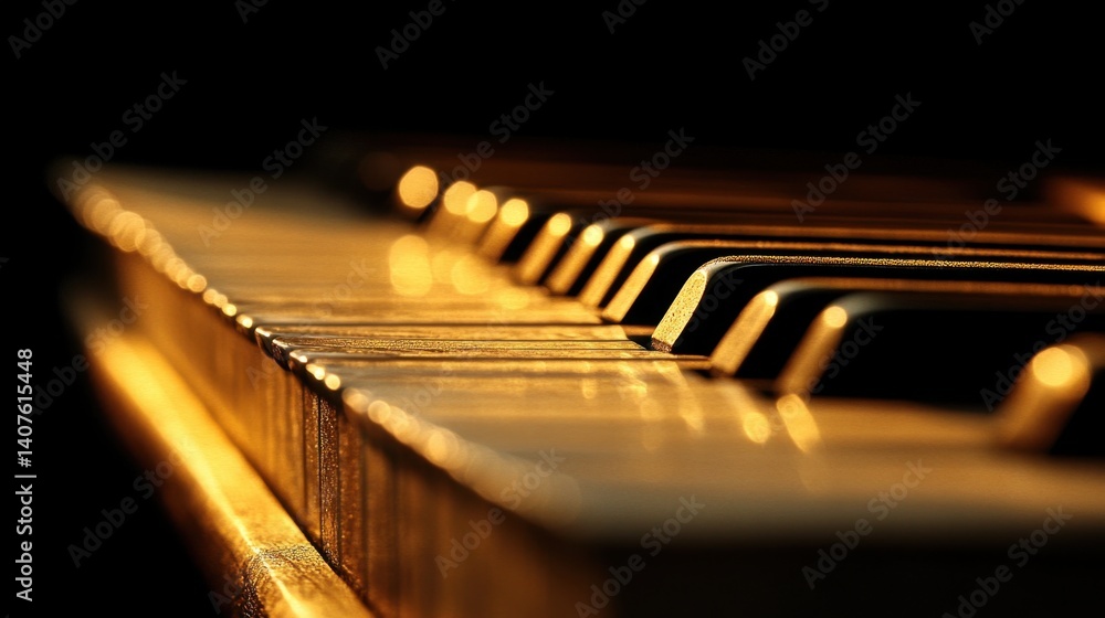 Elegant piano keyboard under spotlight creating a dramatic effect on ...
