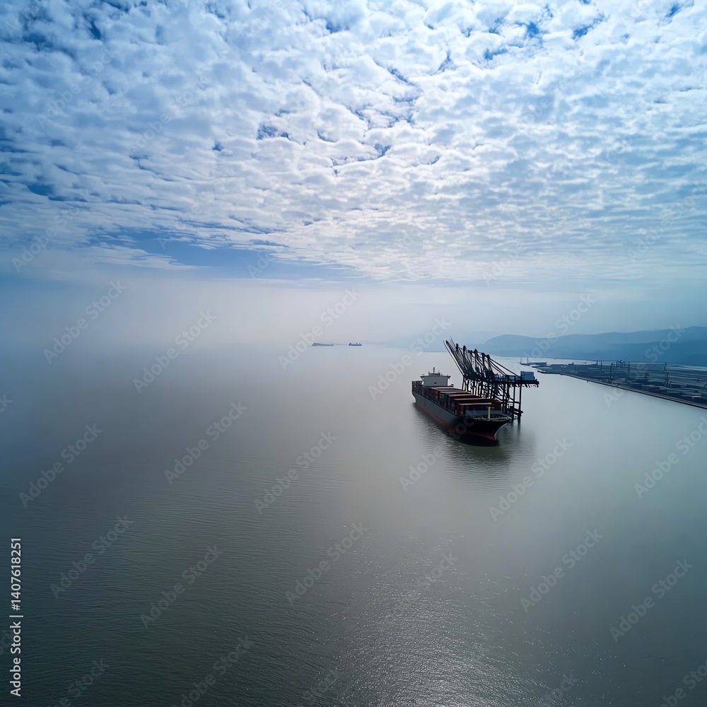 Container ship docking at industrial port, logistic hub operations and ...