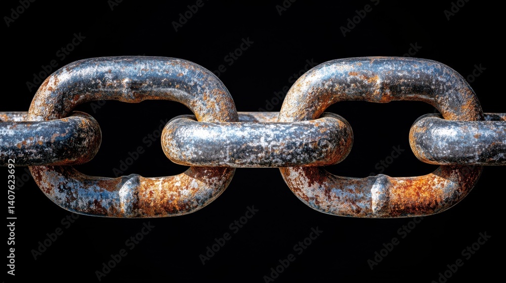Rusty steel chain links on a black background symbolizing strength and ...