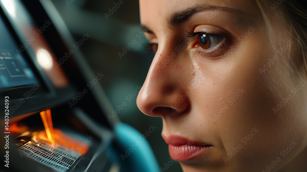 Forensic scientist analyzing evidence using DNA sequencer, close-up of ...