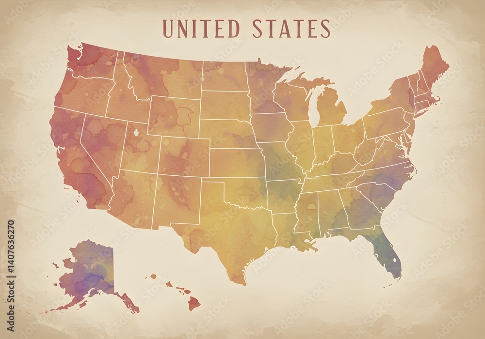 USA map - United State of America illustration map with all state names ...