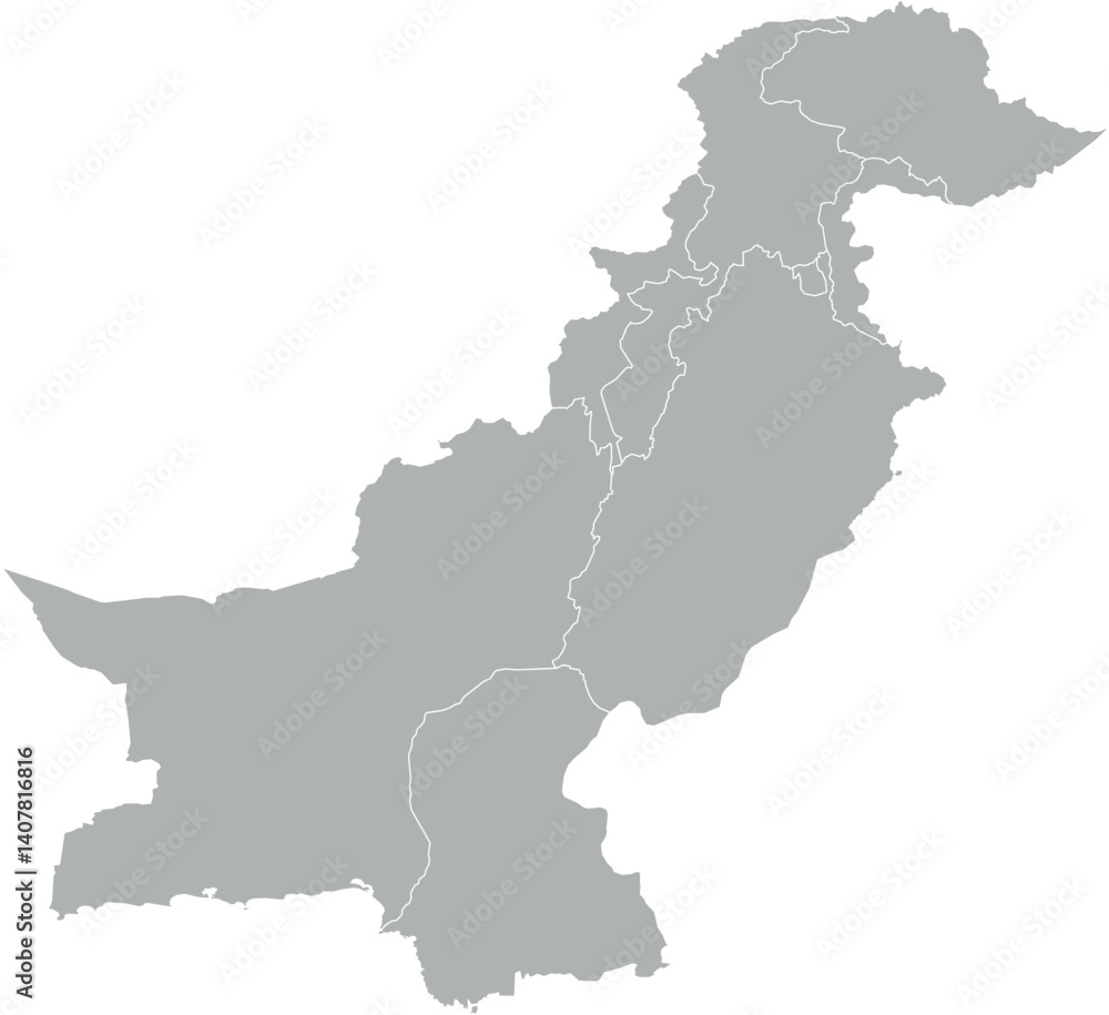 Vector map of Pakistan in gray with white borders of provinces and ...