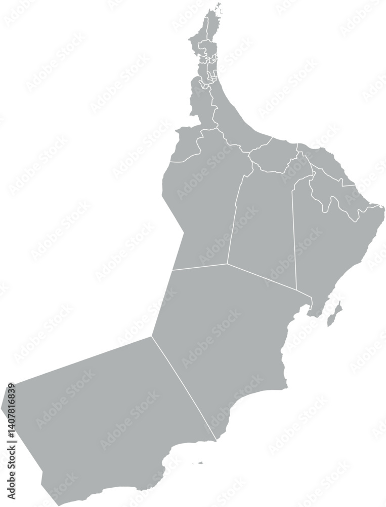 Vector map of Oman in gray with white borders of governorates ...