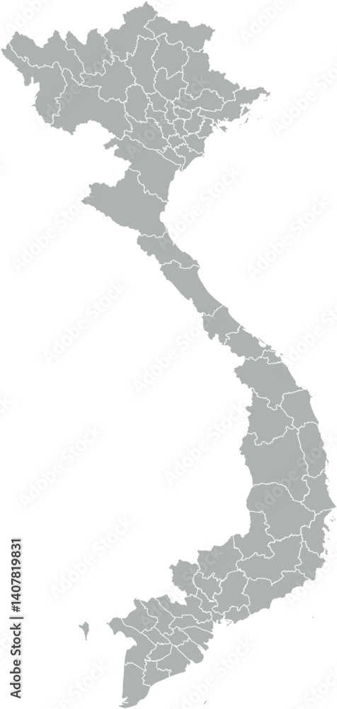 Vector map of Vietnam in gray with white borders of provinces ...