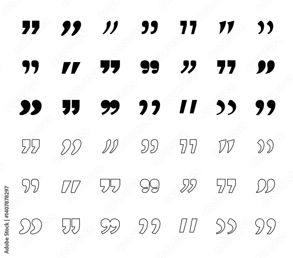 Set of quote marks with outline, speech marks, and inverted commas ...