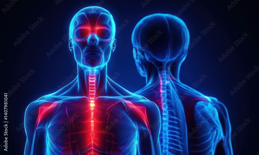 Futuristic 3D Medical Illustration of Scapula Anatomy in Human Body ...