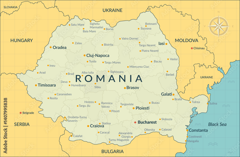 Detailed Romania political map with counties boundaries, major cities ...