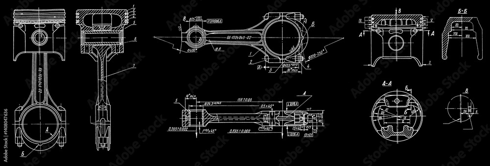 Piston and connecting rod of motorcycle, car engine. Engineering ...