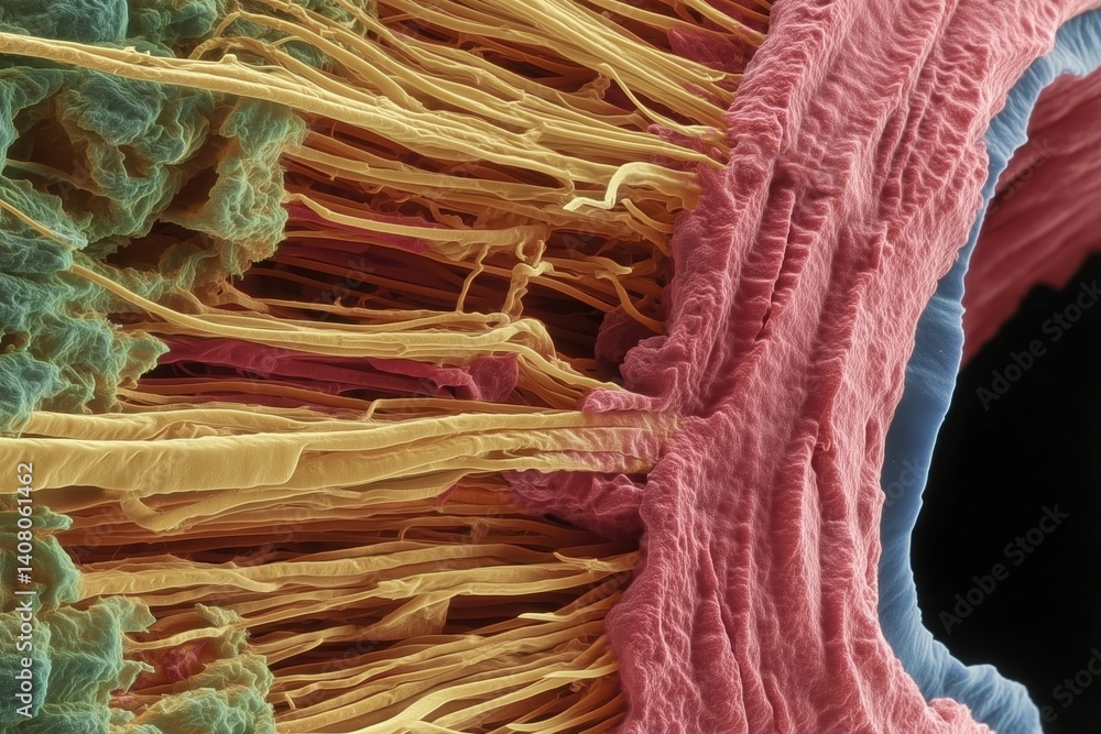 A highly magnified and color-enhanced microscopic image of the human ...