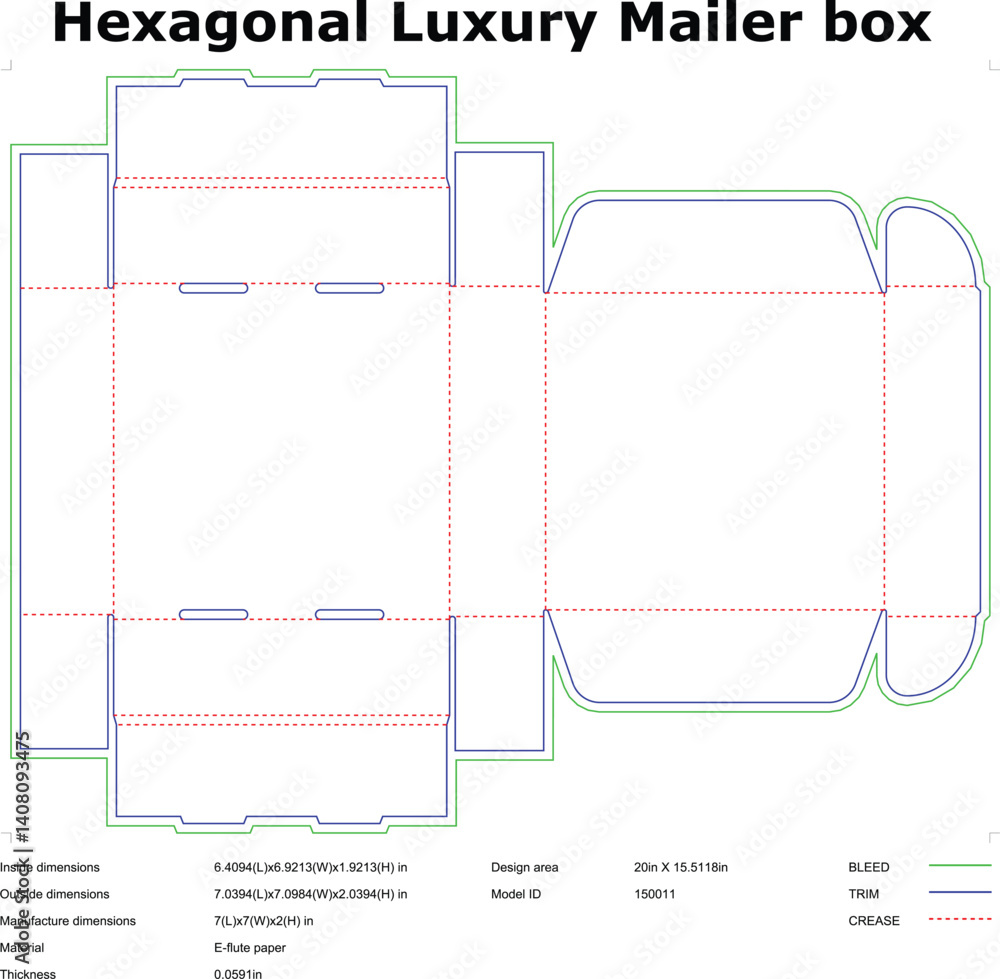Hexagonal Luxury Mailer Box Die Cut Template For Packaging Design ...
