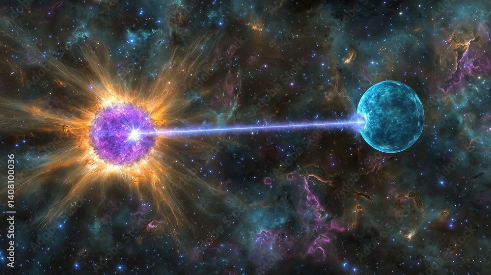 stellar system featuring two celestial bodies locked in dynamic ...