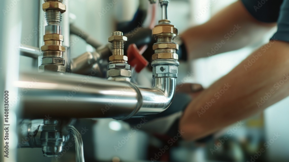 Plumber fixing a gas line in a kitchen. Featuring pipe repair and ...