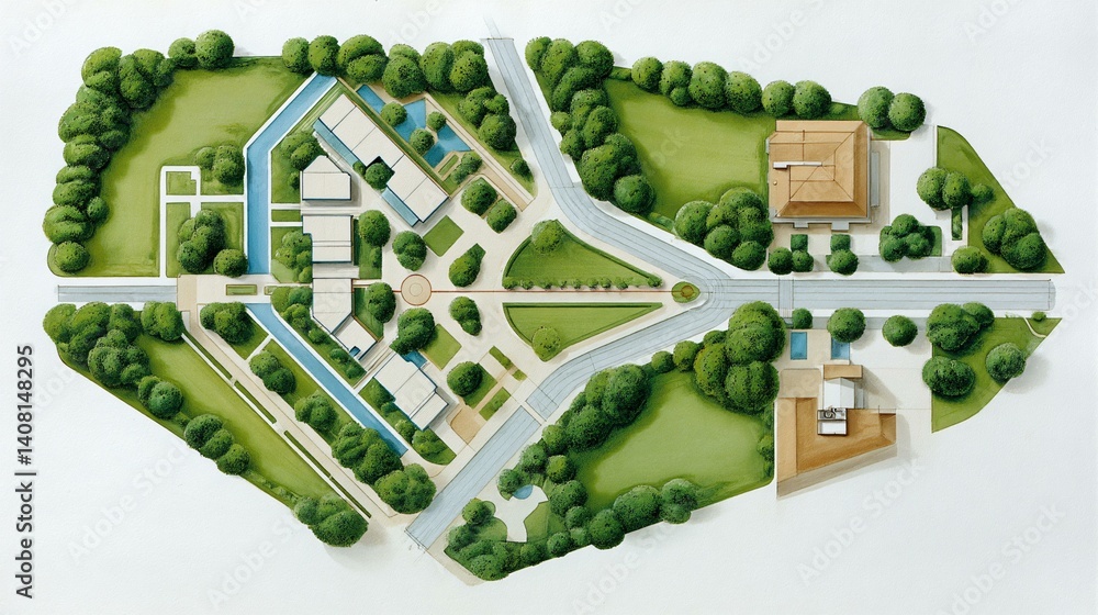 Master plan drawing of residential community, highlighting lot ...