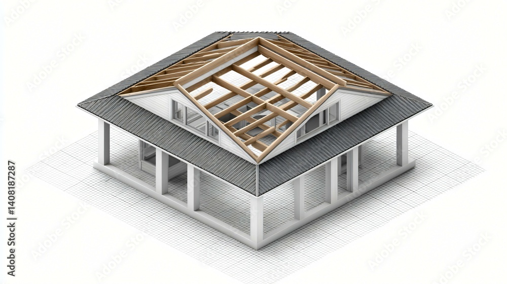 Structural diagram of house framing with labels for posts, beams, and ...